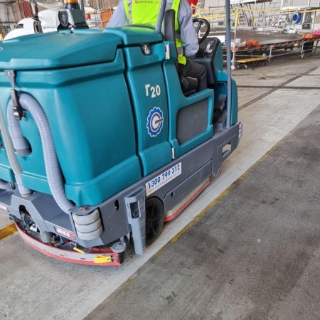 Hire Tennant T20 Industrial Ride-On Scrubber Sweeper Dryer, Available in LPG or Diesel.